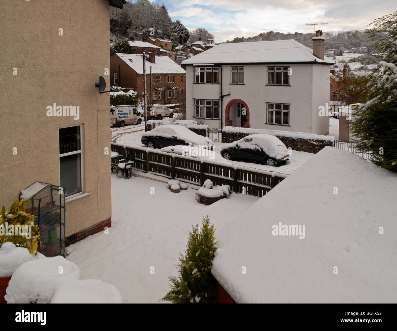 Snow scene at Matlock Bath in Derbyshire UK during the harsh winter ...