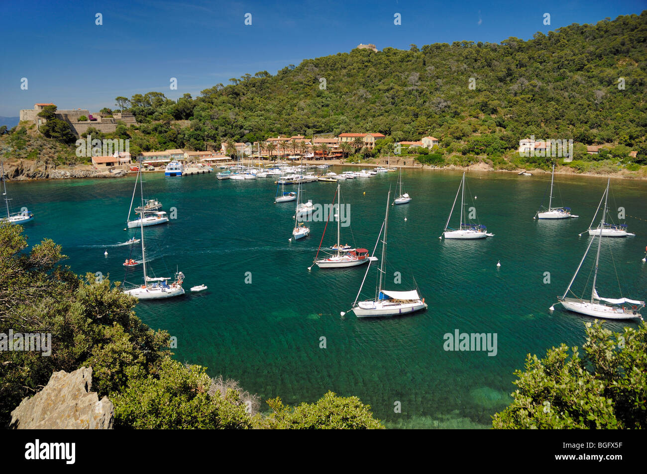 Bay & Moored Yachts, Port Cros National Park, Village Port & Harbour or ...