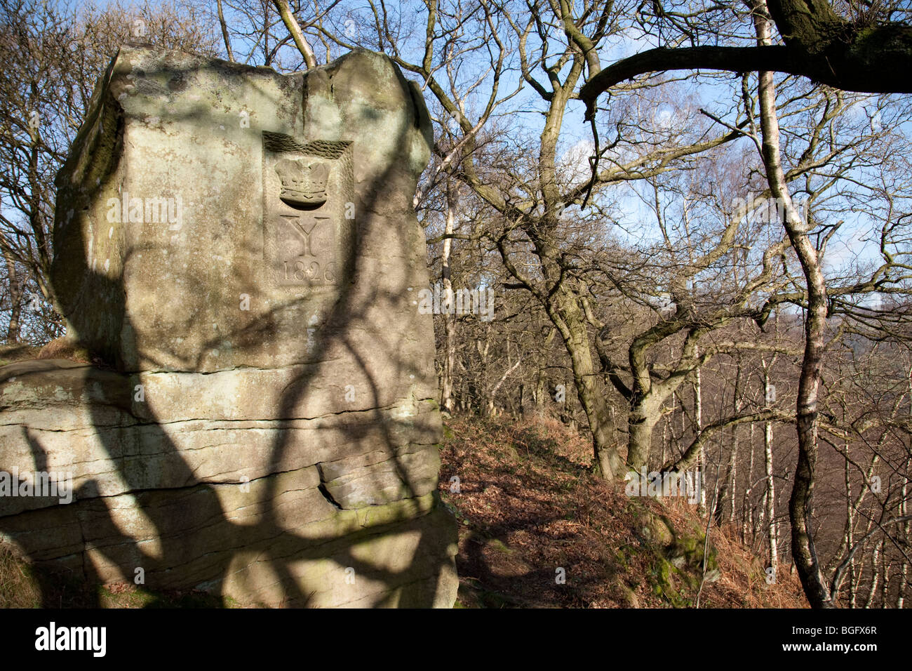 Carved rock on Stanton Moor between Birchover and Rowsley in the ...