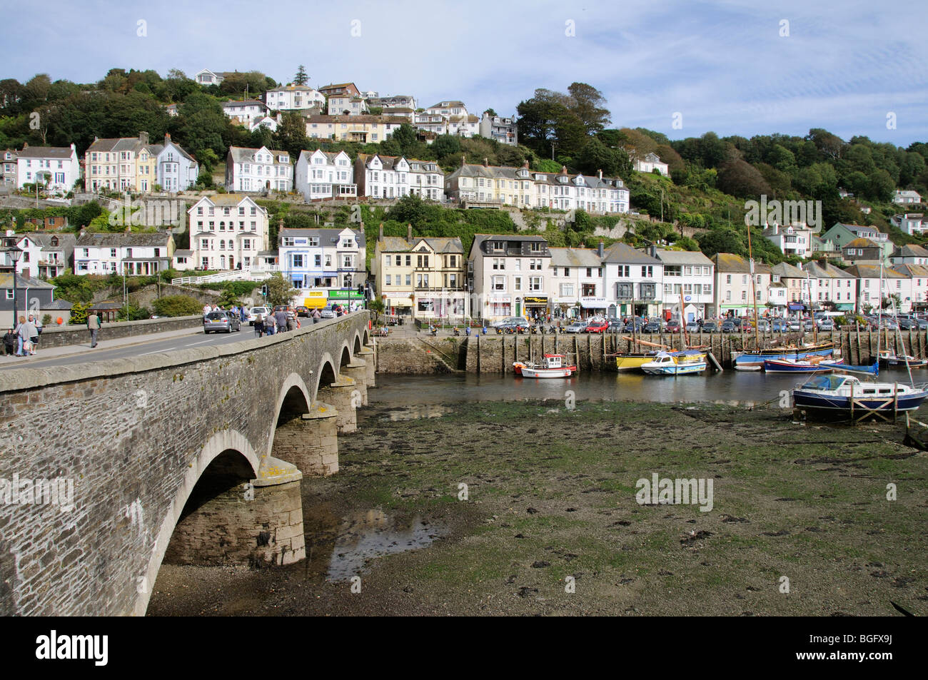 Looe River looking towards East Looe Cornwall England UK seen at low ...