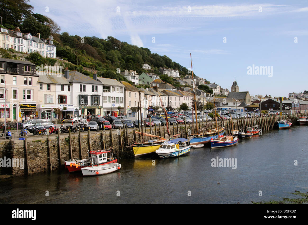 Looe Cornwall England UK boats on the waterfront in this popular west ...