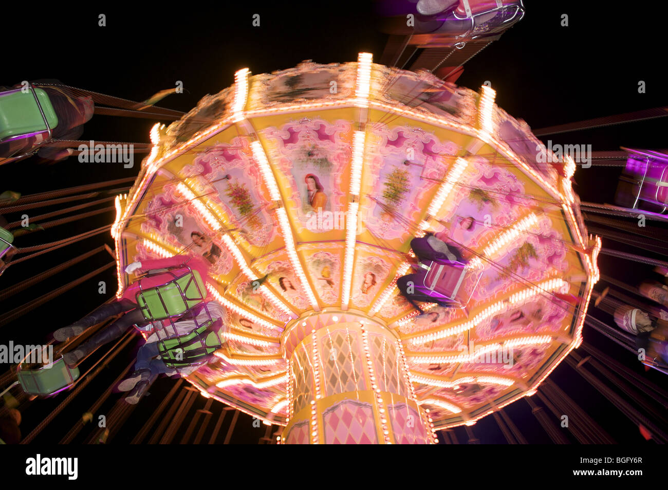 Carousel fairground ride at night Stock Photo - Alamy