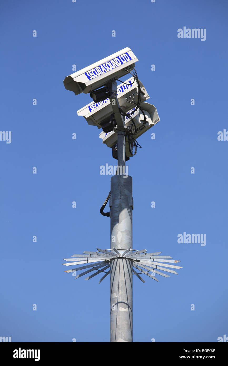 Three CCTV cameras together on a tall metal pole with an anti tamper ...