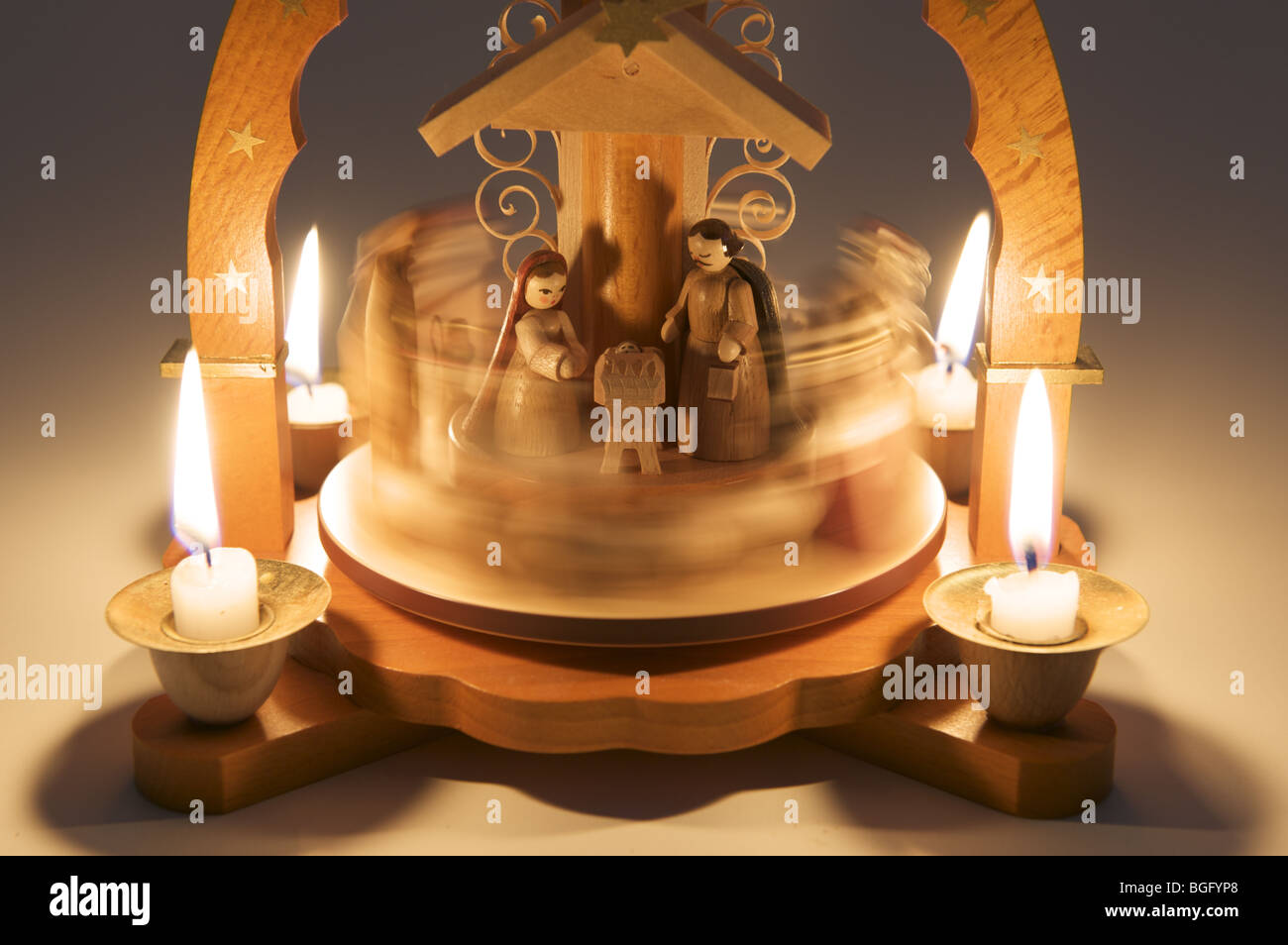 Traditional German wooden Nativity candle holder from Erzgebirge Stock ...