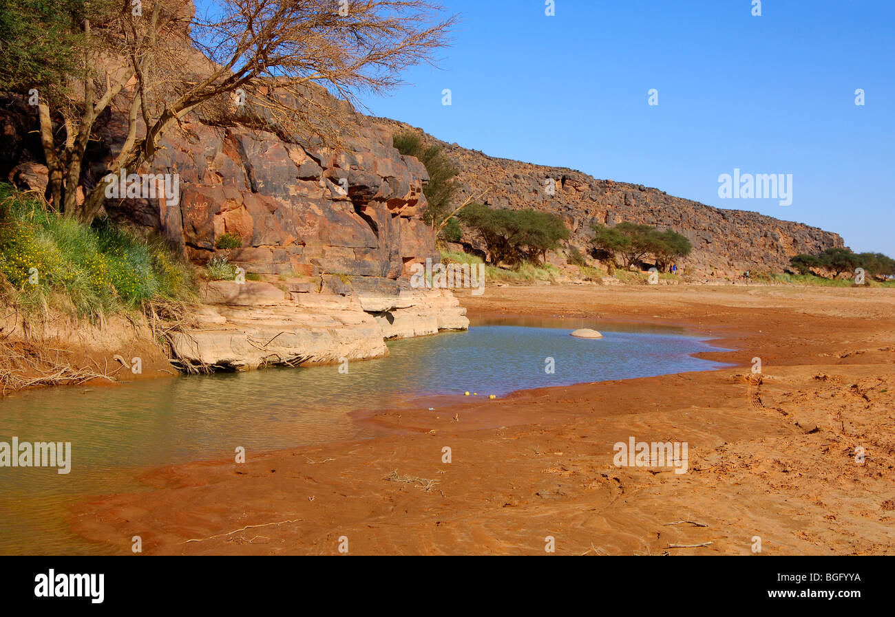 Remaining water in a riverbed near the prehistoric archeological site ...
