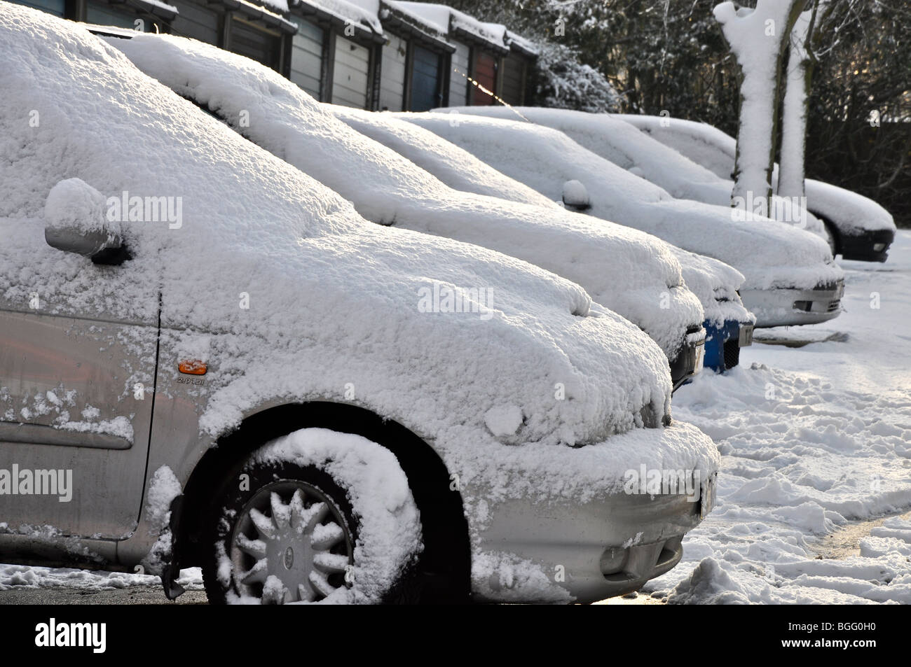 Snowy Urban Parking area Stock Photo - Alamy