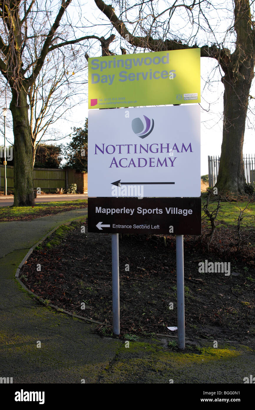 Sign for the Nottingham Academy, Springwood Day Services amd Mapperley ...