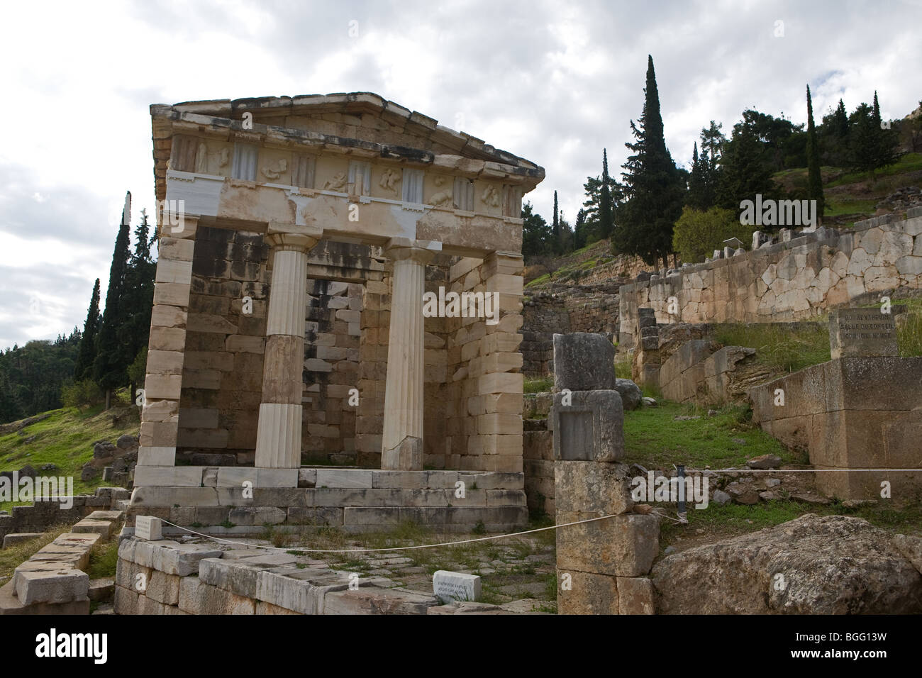 Treasury of the Athenians next to the Sacred Way Ancient Delphi Greece ...