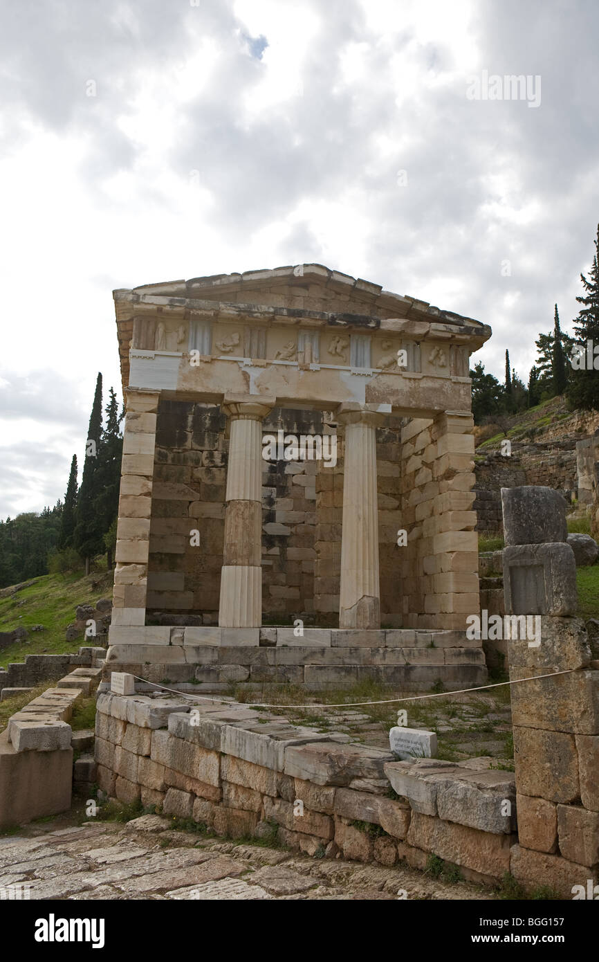 Treasury of the Athenians next to the Sacred Way Ancient Delphi Greece ...