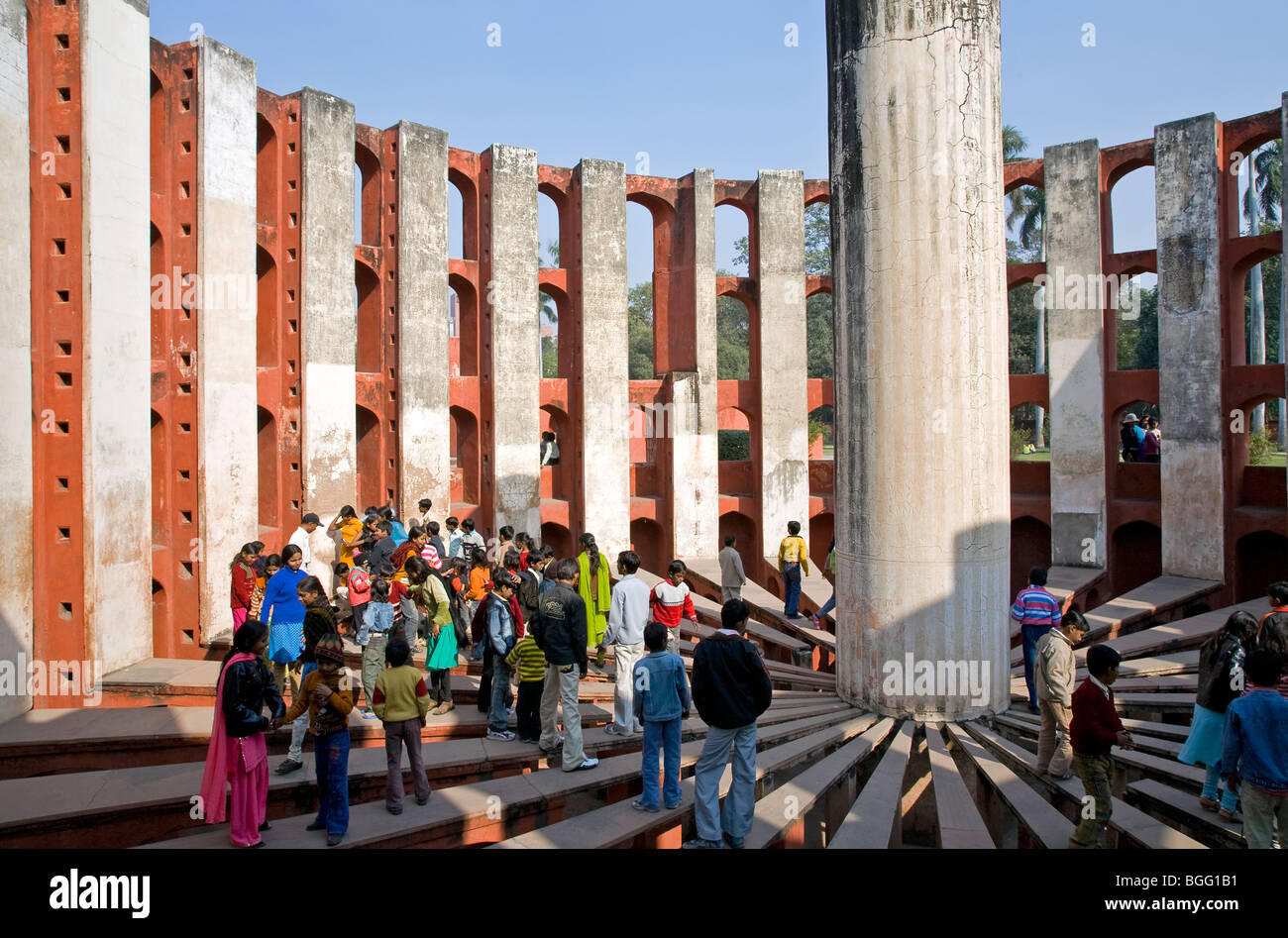 Indian people at the sundial. Jantar Mantar observatory. New Delhi ...