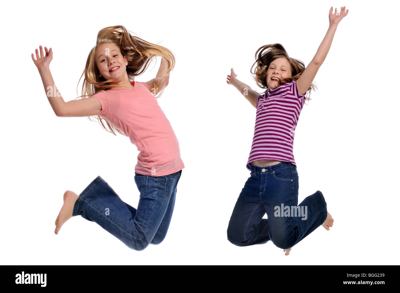 Girls jumping showing happiness isolated on a white background Stock ...