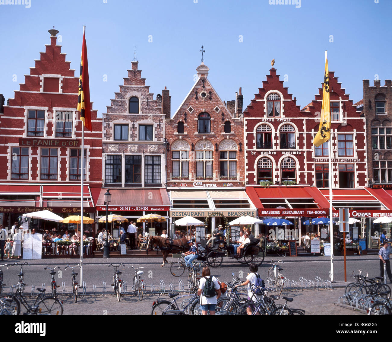 Medieval building facades in The Markt (Market Square), Brugge (Bruges ...