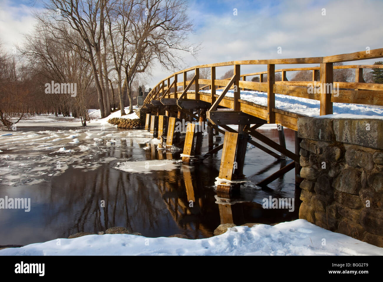 Winter at the historic Old North Bridge in Concord Massachusetts USA ...