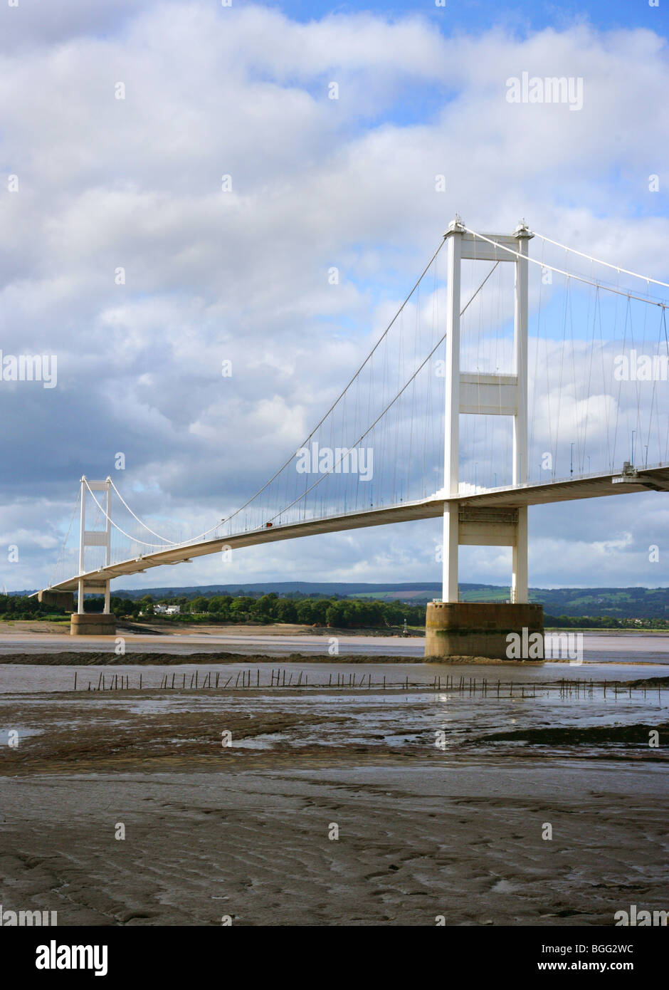 The first Severn Bridge viewed from the English bank of the river at ...