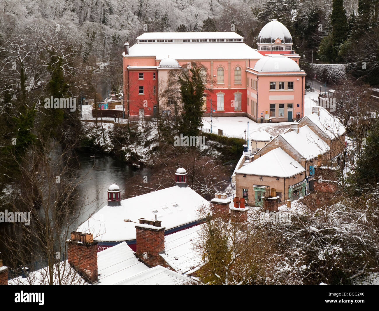 Snow scene at Matlock Bath in Derbyshire UK during the harsh winter ...