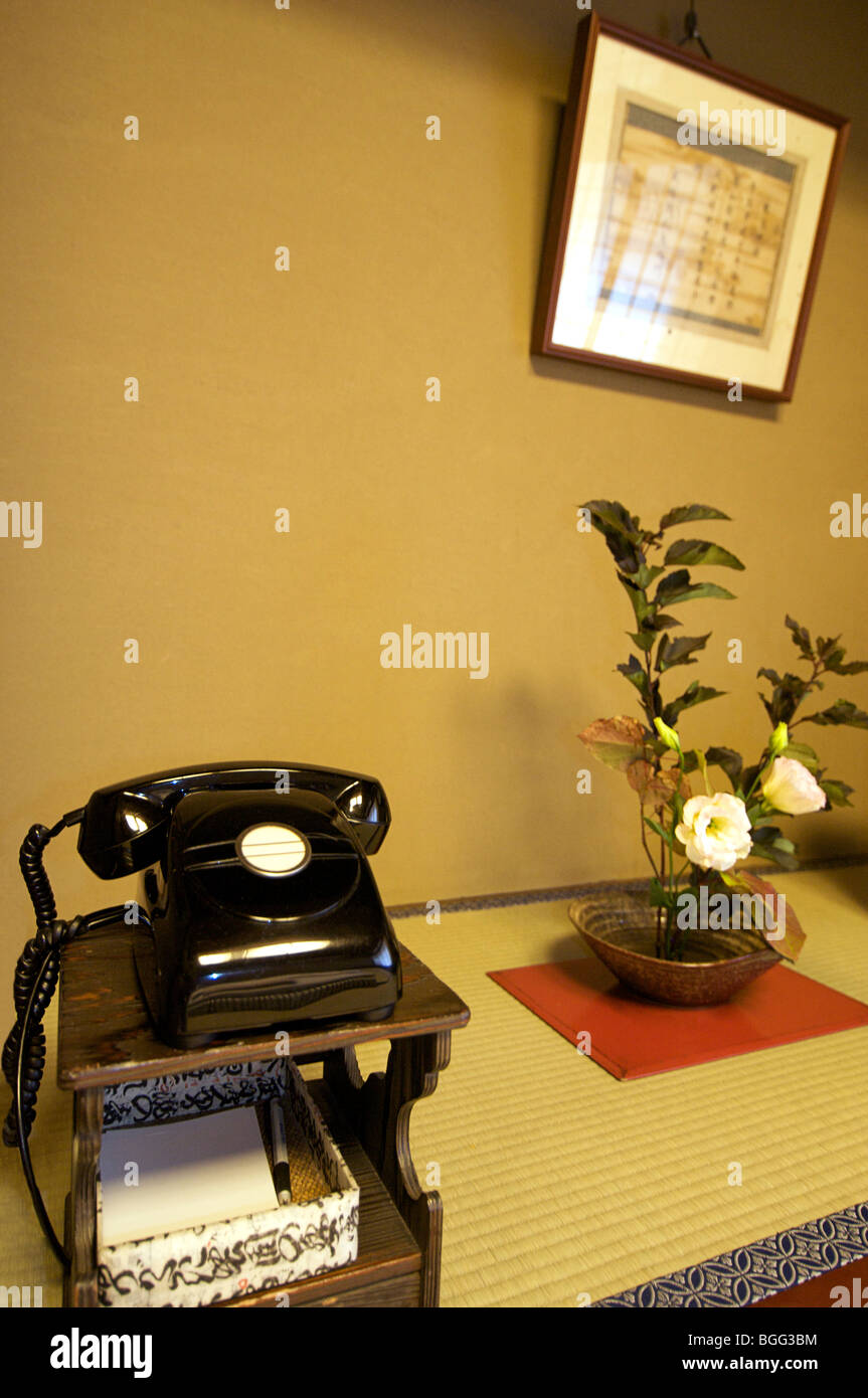 Ishihara ryokan. Kyoto, Japan. Traditional Japanese style guest house. Room telephone used by ...