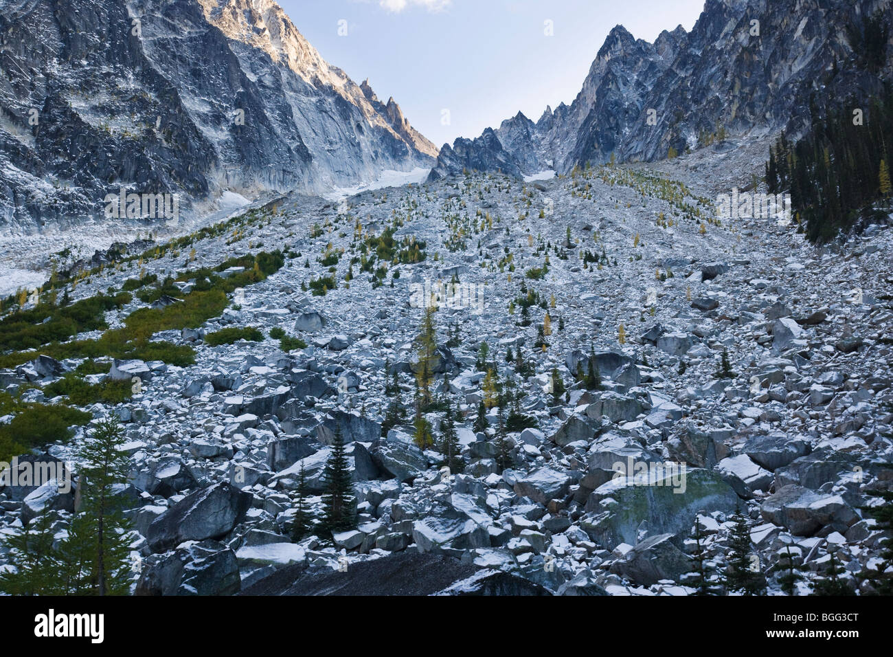 Dragontail Peak and the boulder / talus field above Colchuck Lake ...