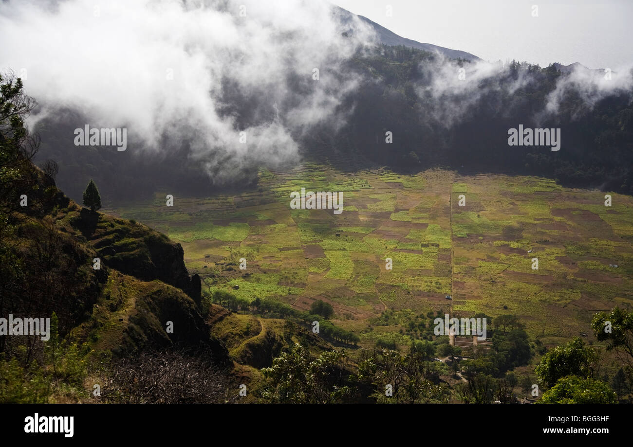 The extinct volcanic crater of Cova de Paul now a fertile agricultural ...