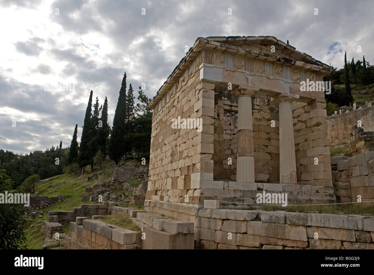 Treasury of the Athenians next to the Sacred Way Ancient Delphi Greece ...
