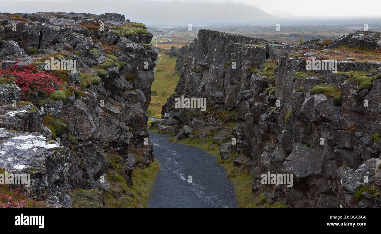 Almannagja fissure, tectonic plates of Europe and the Americas meet ...