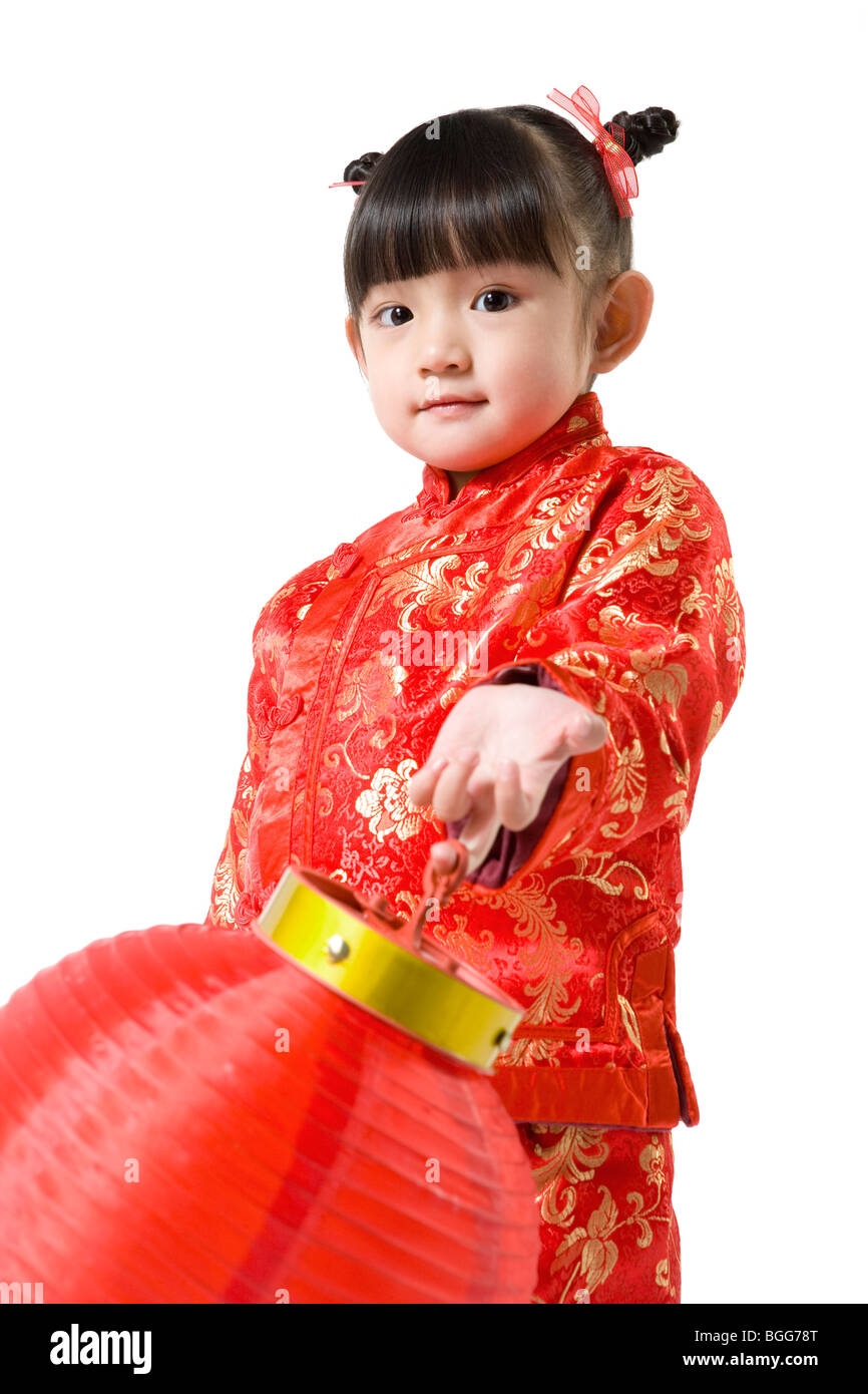 Young girl with traditional red lantern Stock Photo - Alamy