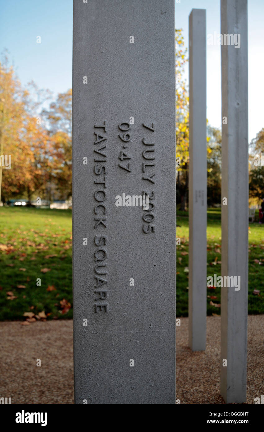 View of one column at the "7 July Memorial" to the 52 victims of the ...
