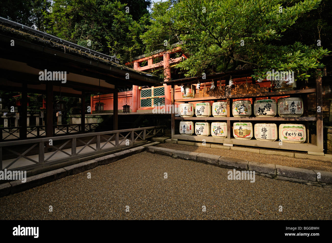 Sake barrels. Kasuga-taisha Shrine complex (aka Kasuga Shrine). Nara ...