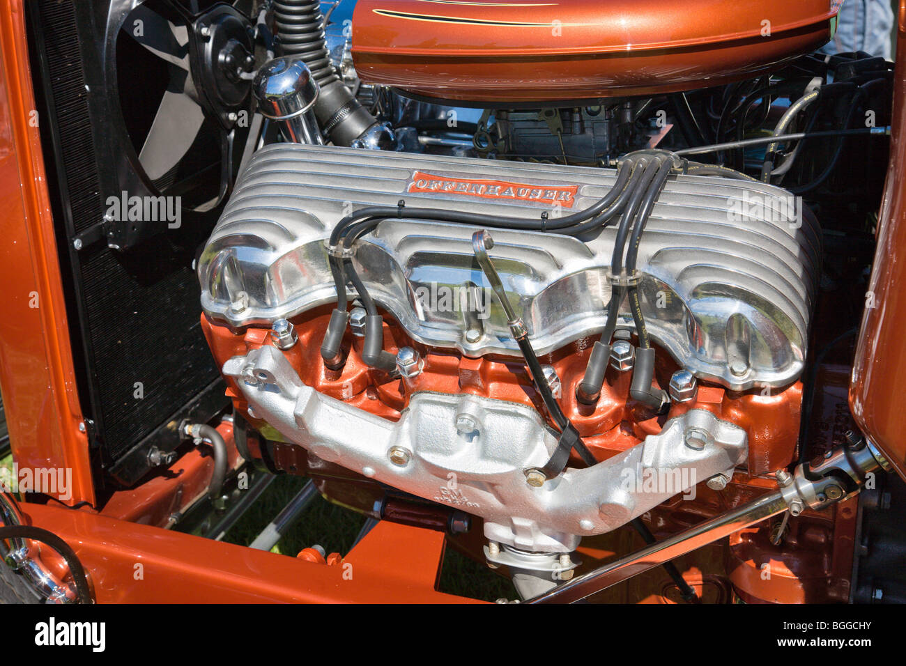 Car engine on a Hot Rod Stock Photo - Alamy