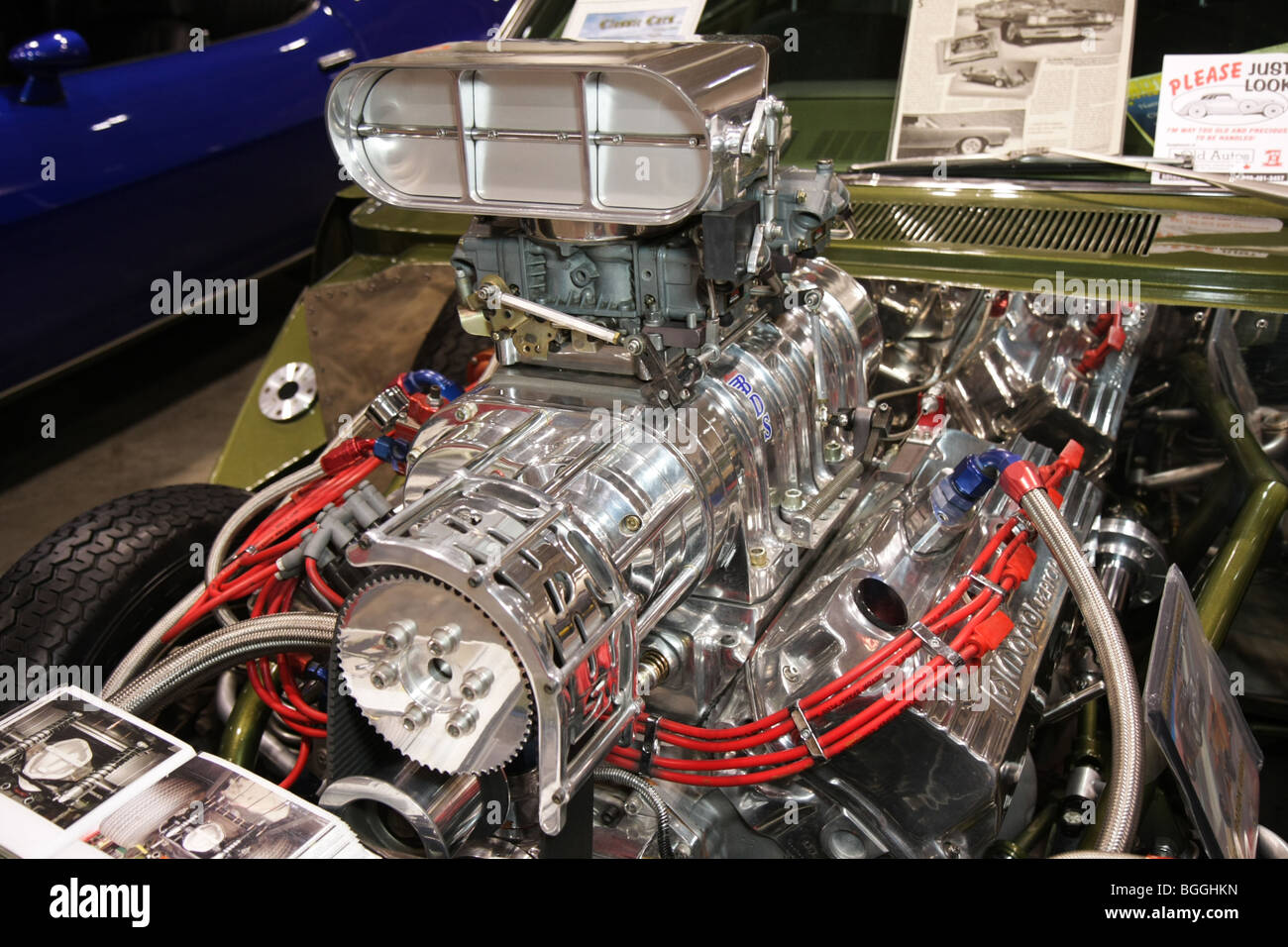 Custom vintage classic American retro cars on display at a car local ...