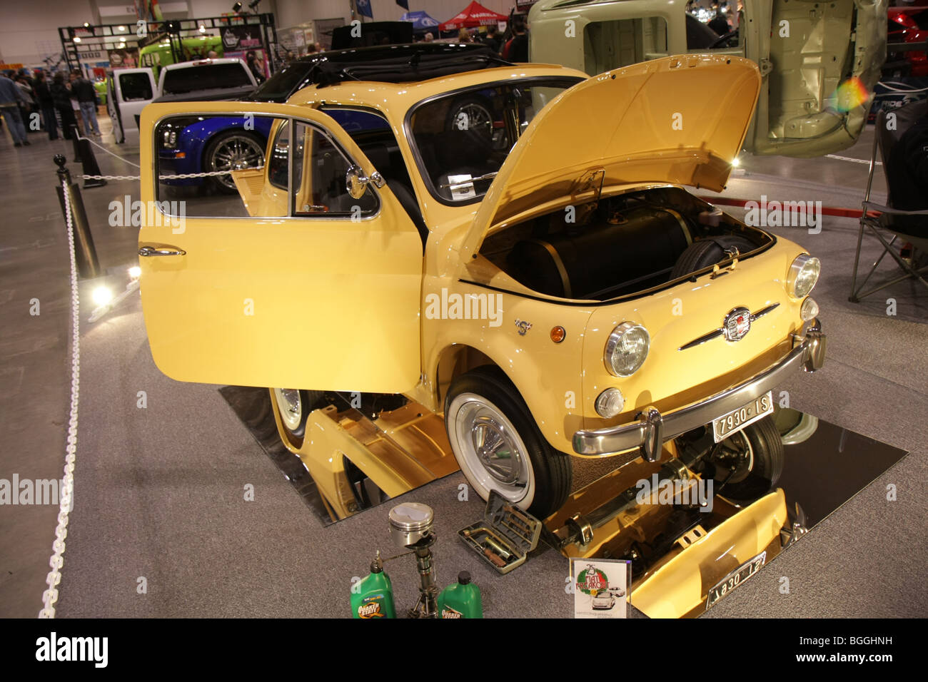 Custom vintage classic American retro cars on display at a car local ...