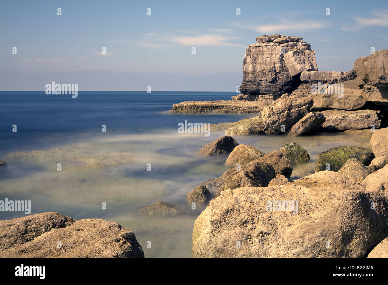 The limestone rocks and coastline of Portland, Pulpit Rock and evidence ...