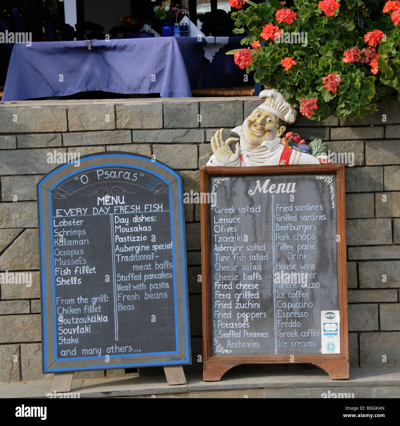 Greek restaurant menu board written in English Stock Photo - Alamy