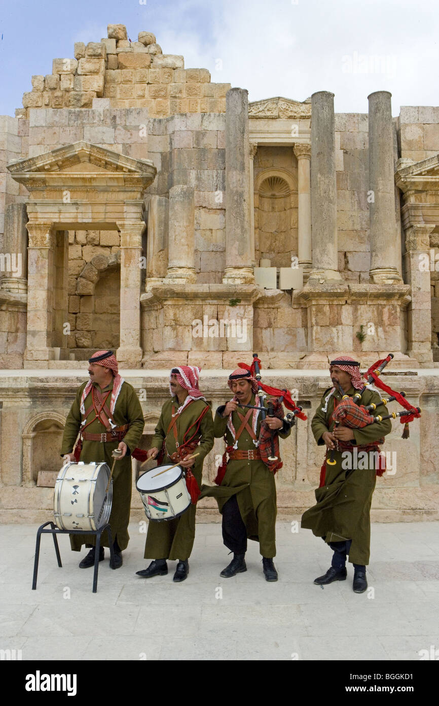 Four soldiers playing music in theatre, Gerasa, Jordan Stock Photo - Alamy