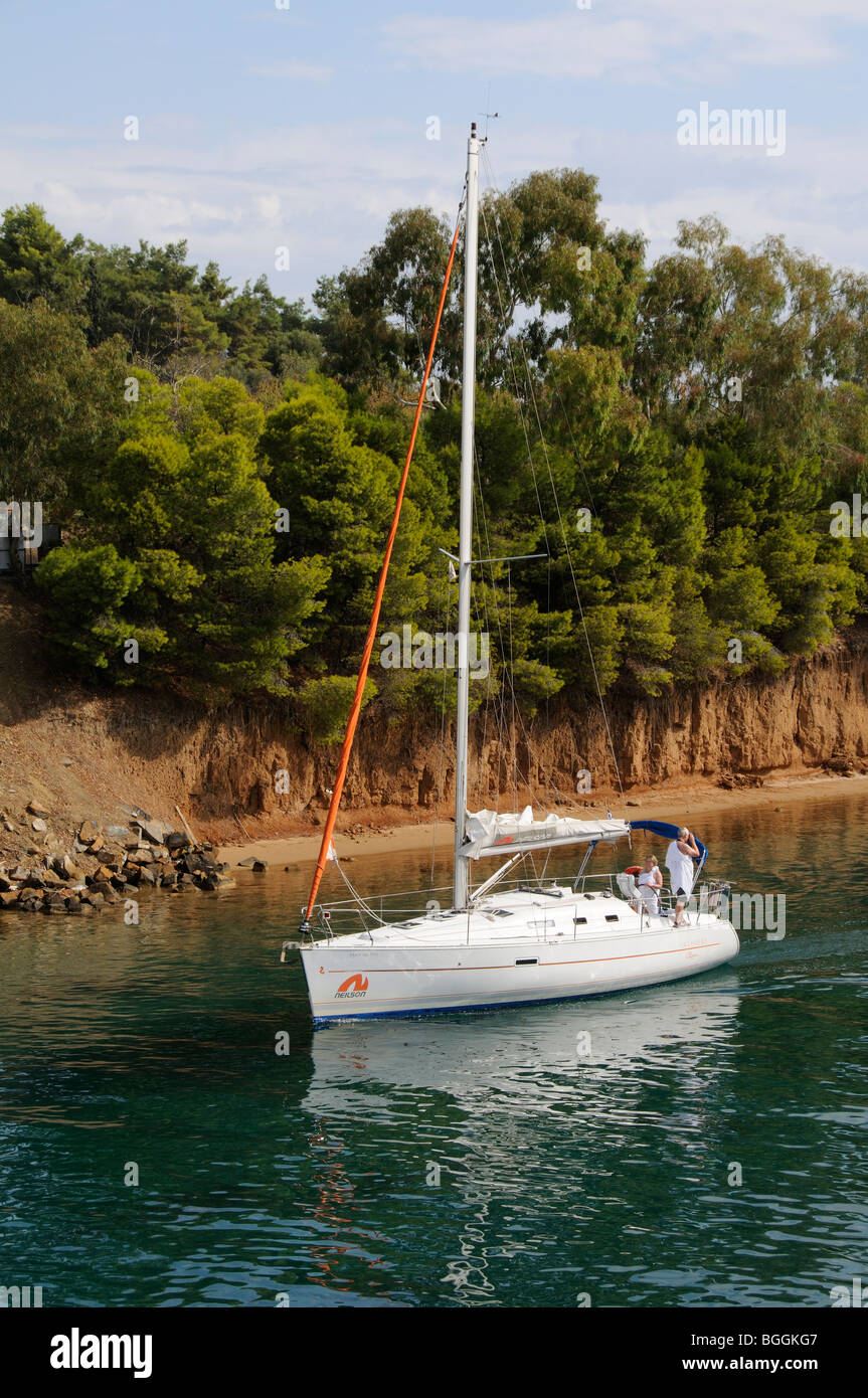 Holidaymakers sailing under power on a Neilson Holidays yacht seen ...