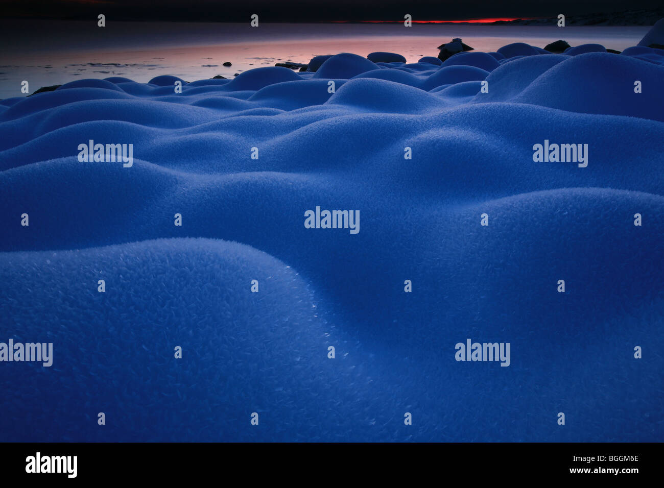 Snowy landscape by the Oslofjord at Larkollen in Rygge kommune, Østfold ...