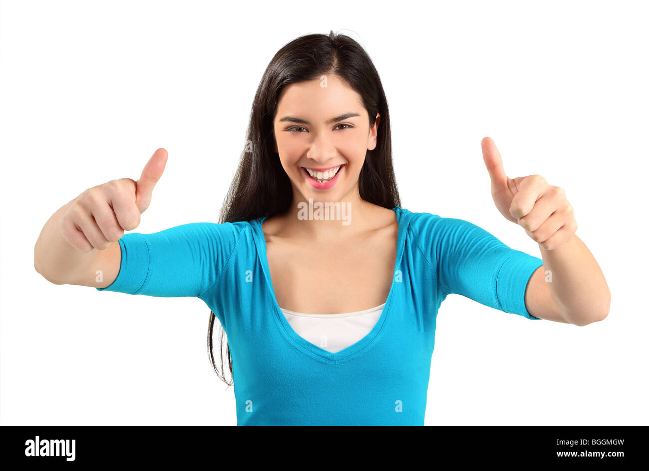 A young woman is showing her appreciation towards a job very well done ...