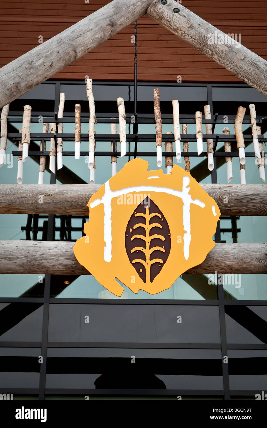 Native artworks are pictured above the entrance of the Hotel-Musee de ...