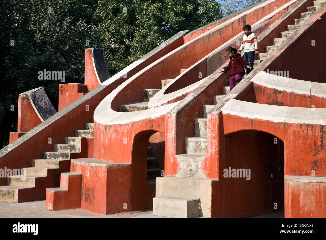 Children at the Misra Yantra building. Jantar Mantar ancient ...