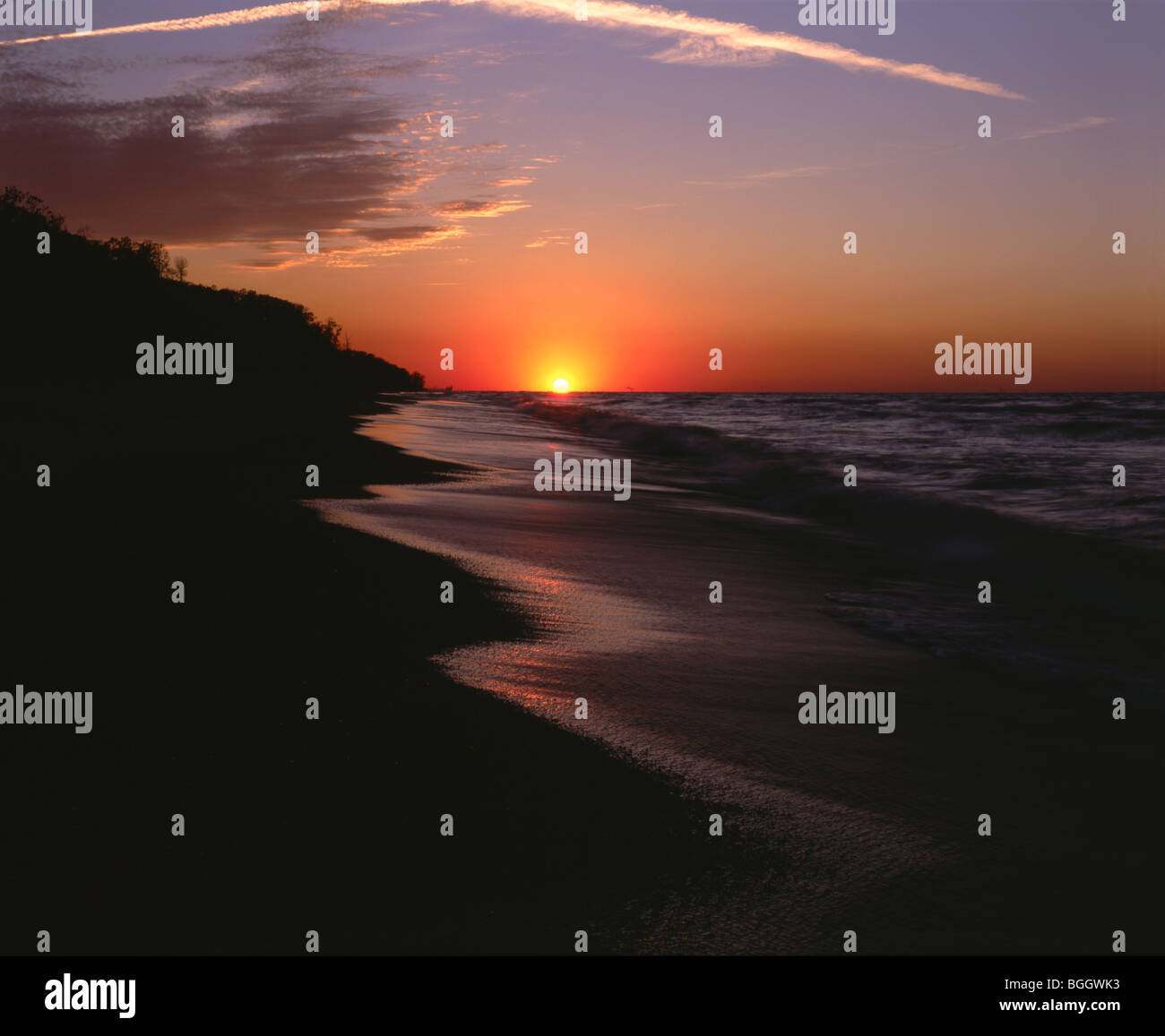 INDIANA - Sunset over Lake Michigan from Indiana Dunes National ...