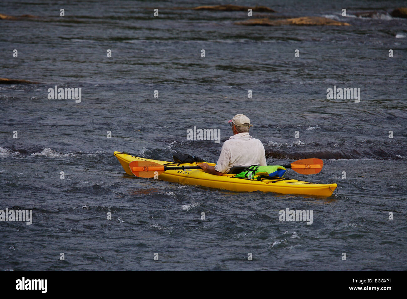 Older man recreational kayaking in Chattahoochee river Georgia NO MODEL ...