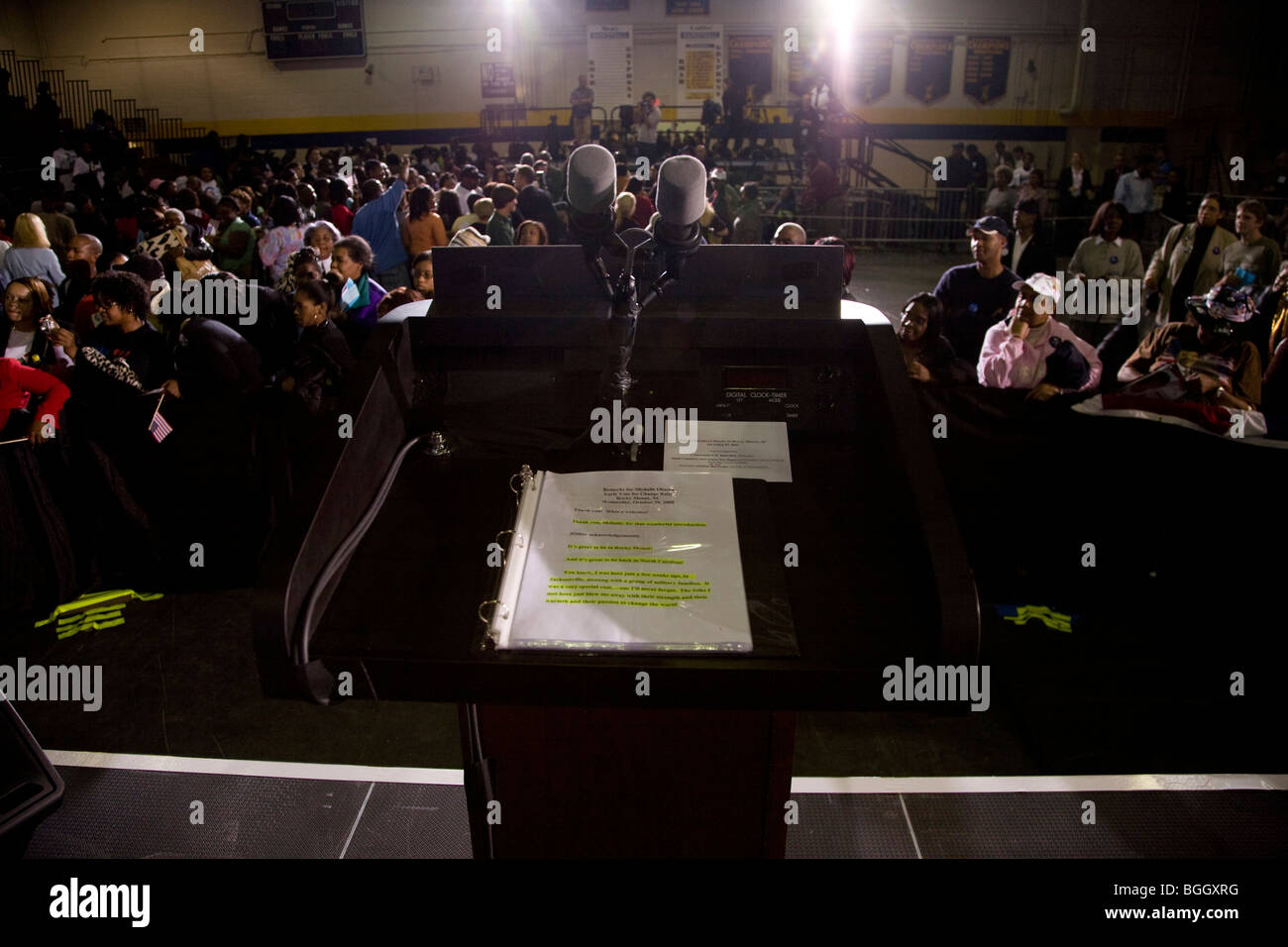 Michelle Obama's speaking podium during Barack Obama Presidential Rally ...