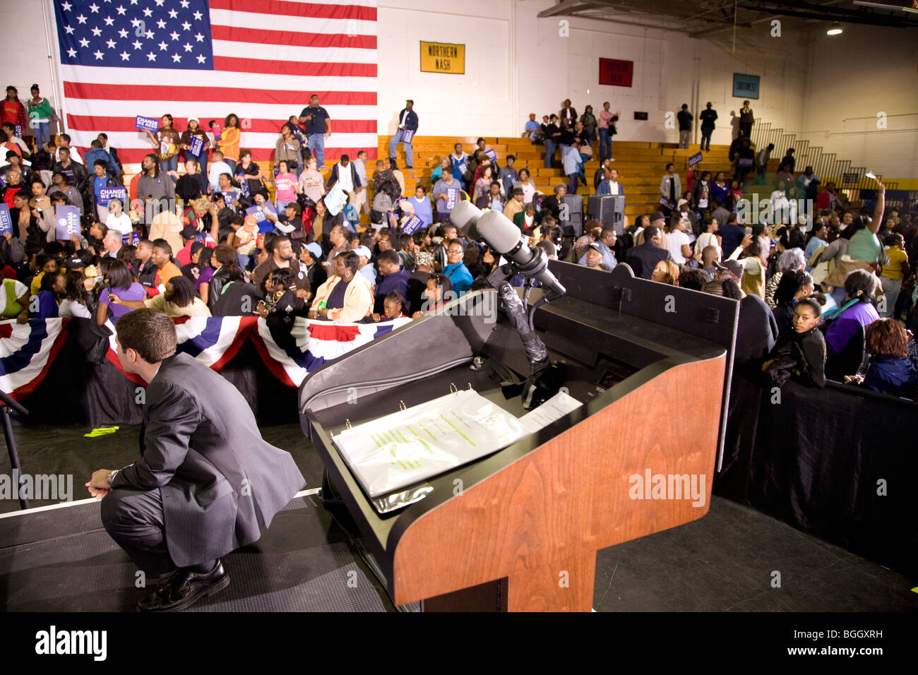 Michelle Obama's speaking podium during Barack Obama Presidential Rally ...