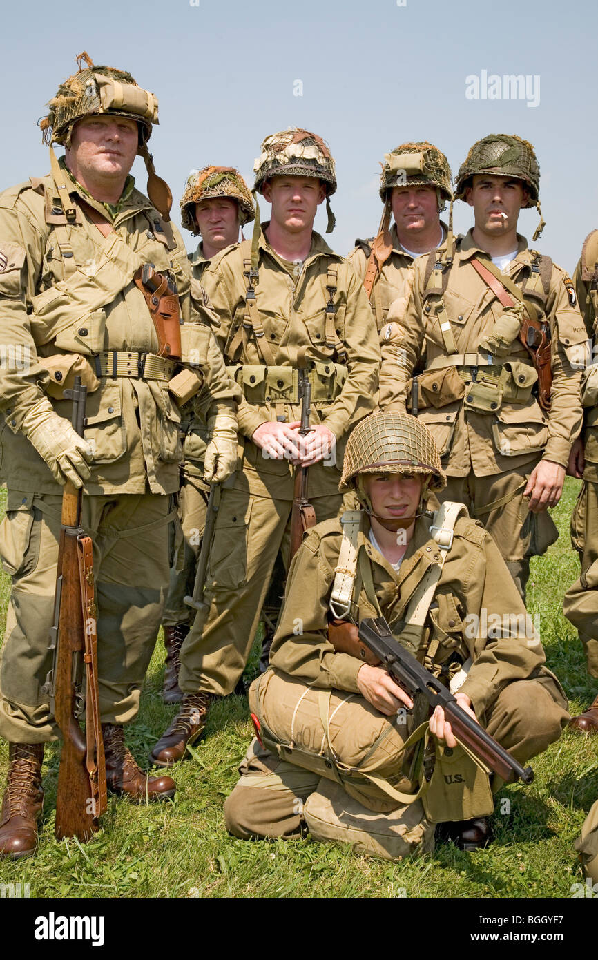 World War II reenactment of a battle between American infantryman and German soldiers at Mid ...