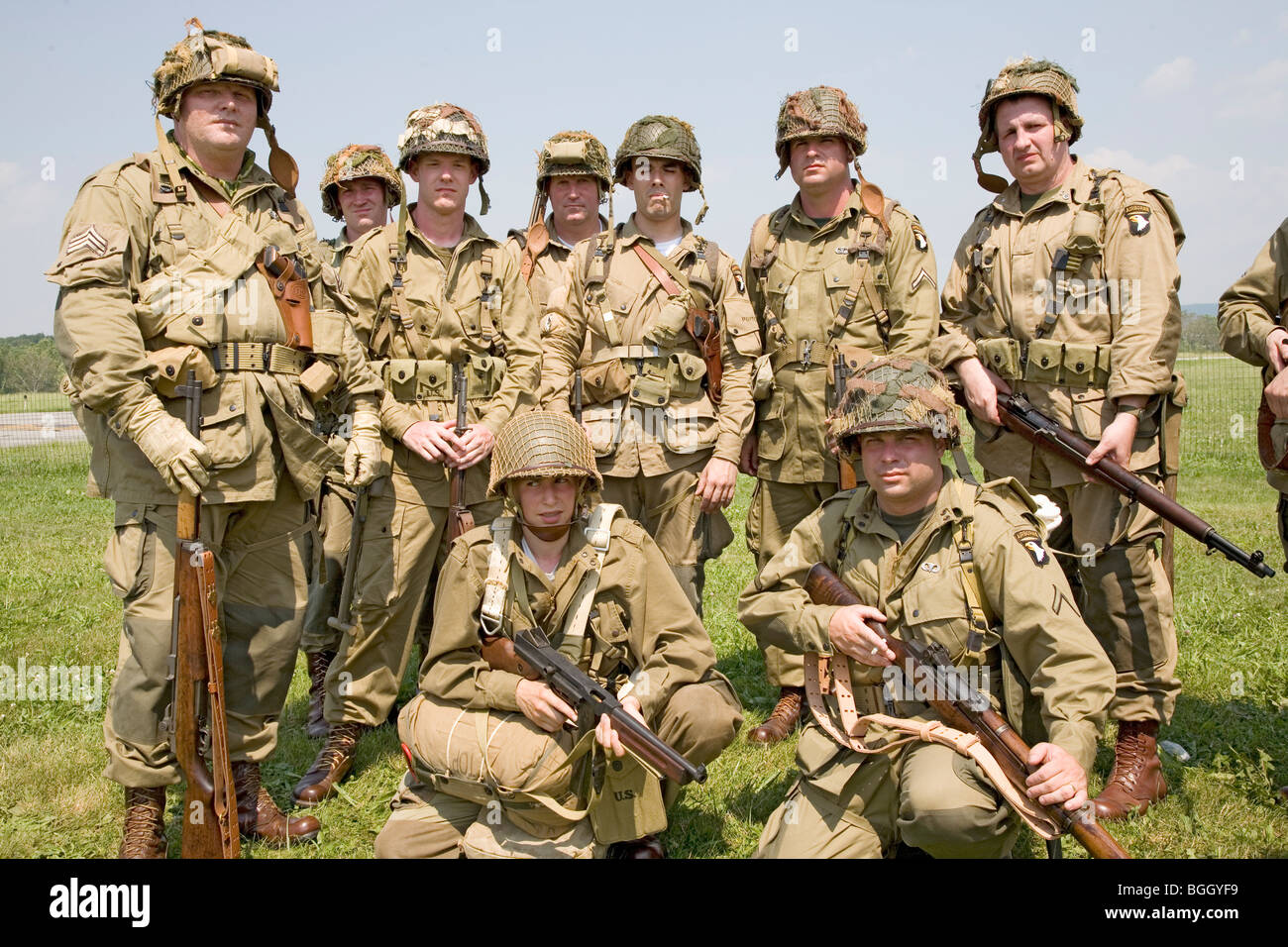 World War II reenactment of a battle between American infantryman and German soldiers at Mid ...