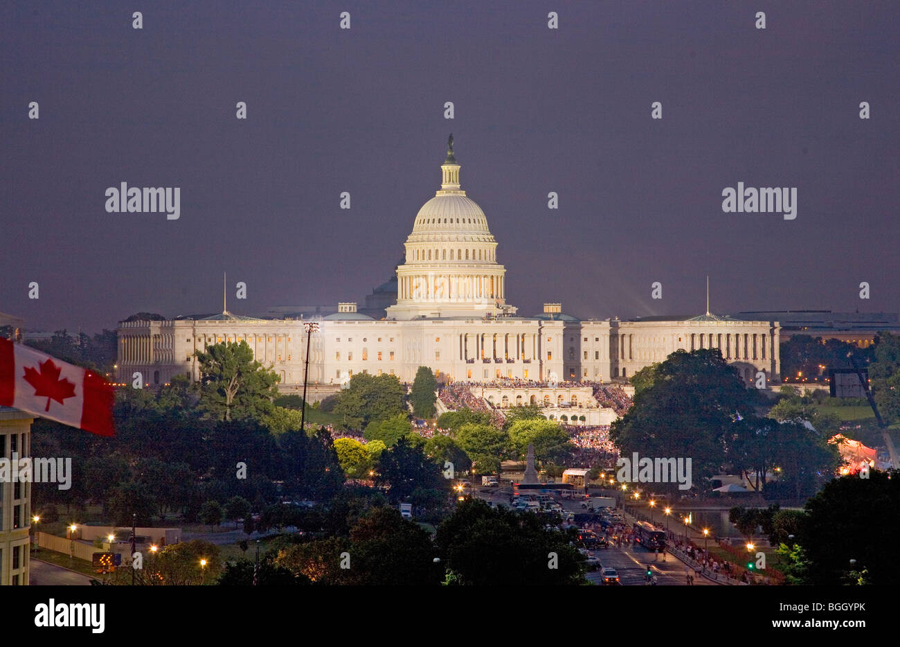 US Capitol at night on July 4, 2008 with tens of thousands in audience ...
