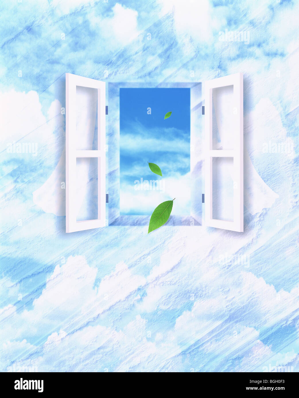 Leaves flying in through a window Stock Photo - Alamy