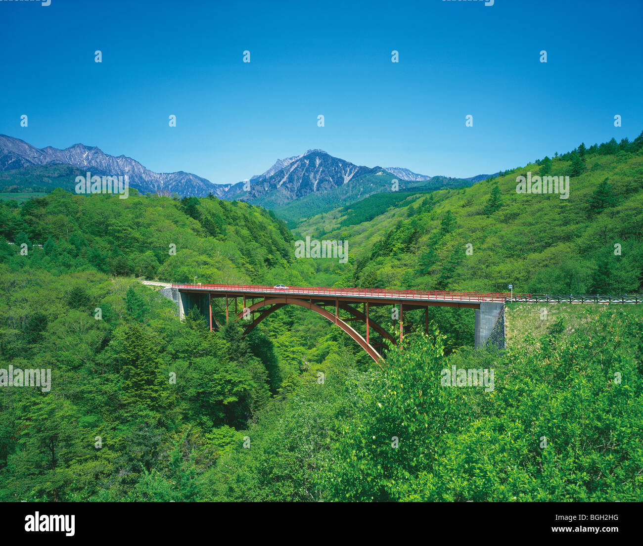 The Tosawa bridge and Mt Yatsugatake Hokuto Yamanashi Prefecture Japan ...