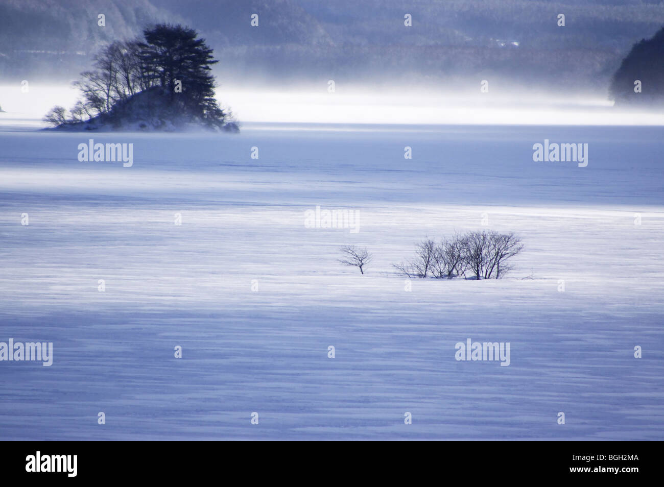 Akimoto lake during winter, Kitashiobara-son, Fukushima Prefecture ...