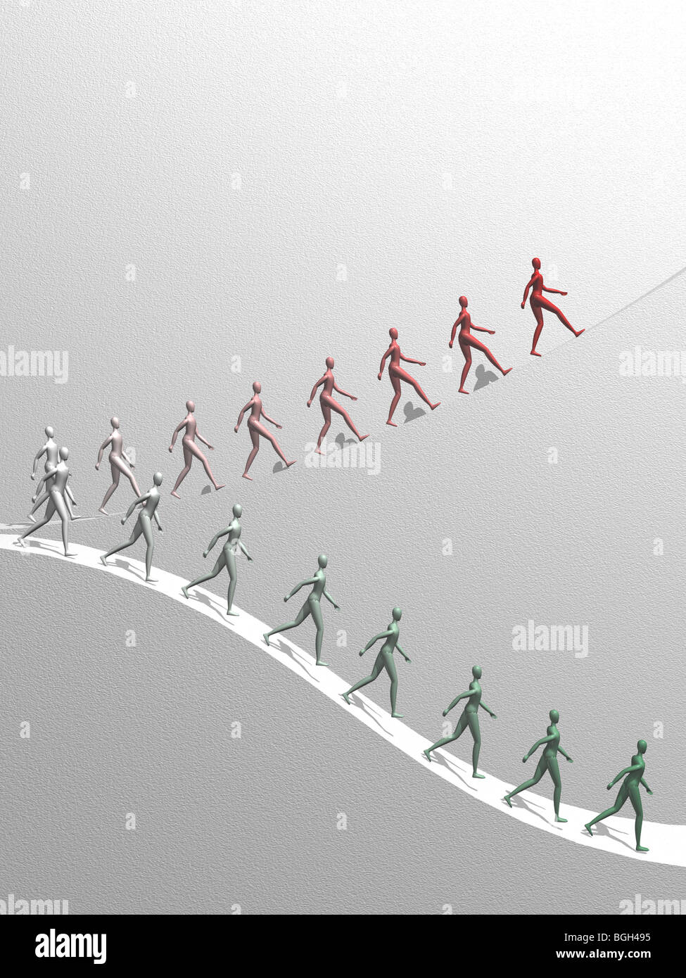 Human figures walking up and down hills Stock Photo - Alamy