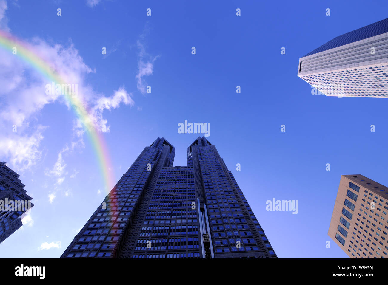 A rainbow and the Tokyo Metropolitan Government Offices, Shinjuku-ku ...